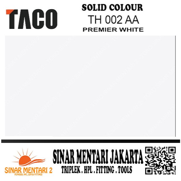 Jual TACO HPL SOLID COLOUR TH 002 AA PREMIER WHITE | Shopee Indonesia