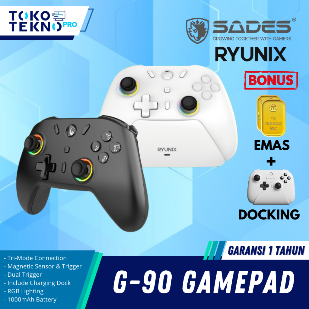 Jual Sades Ryunix G90 / G-90 Gamepad Joystick Gaming Hall Effect Trigger With Docking Charger ...
