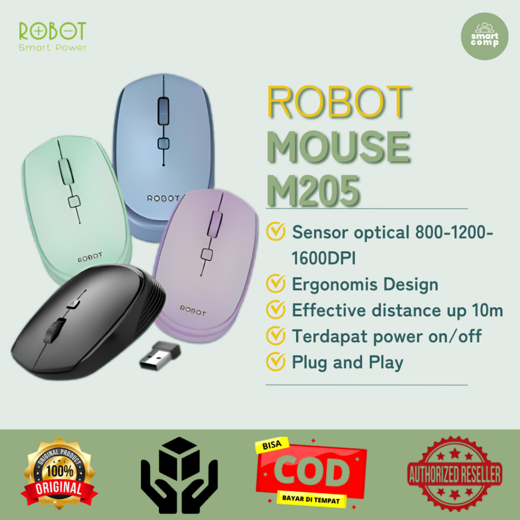 Jual Robot Mouse Wireless M205 / M207 800-1200-1600 Dpi | Shopee Indonesia