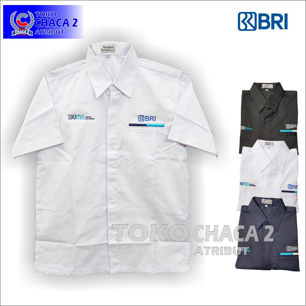 Jual kemeja bank bri warna putih dan biru tua/seragam bumn warna putih ...