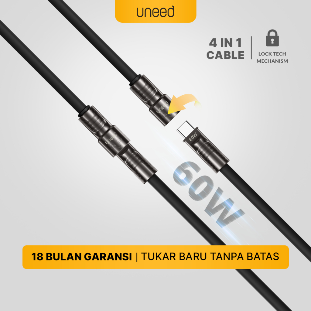 Jual UNEED Kabel Data 4 in 1 PD 60W Fast Charging 3A USB A / Type C / Lightning - UCB503 ...