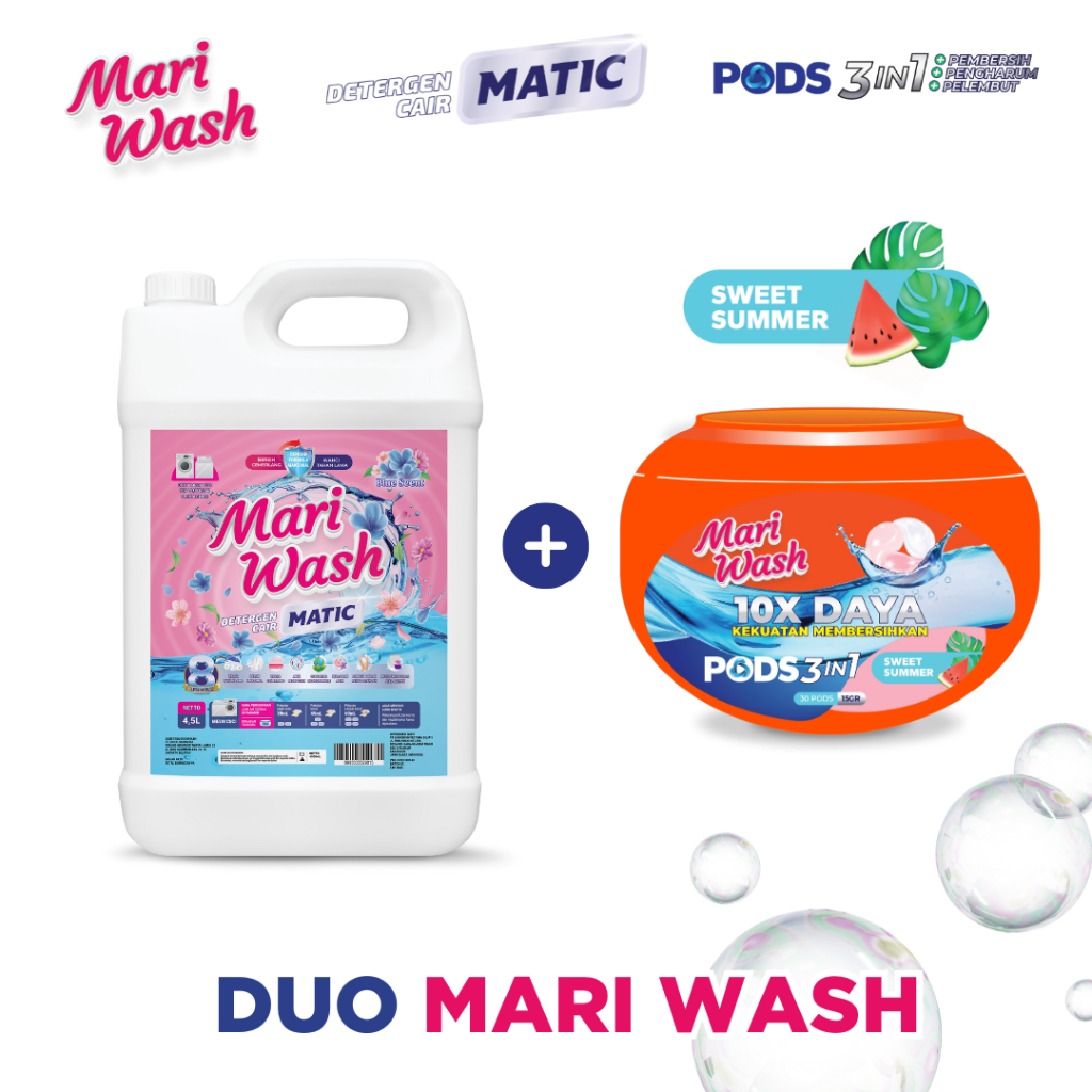 Jual PAKET DUO – MARI WASH Liquid Detergent Matic + MARI WASH Pods 3in1 ...