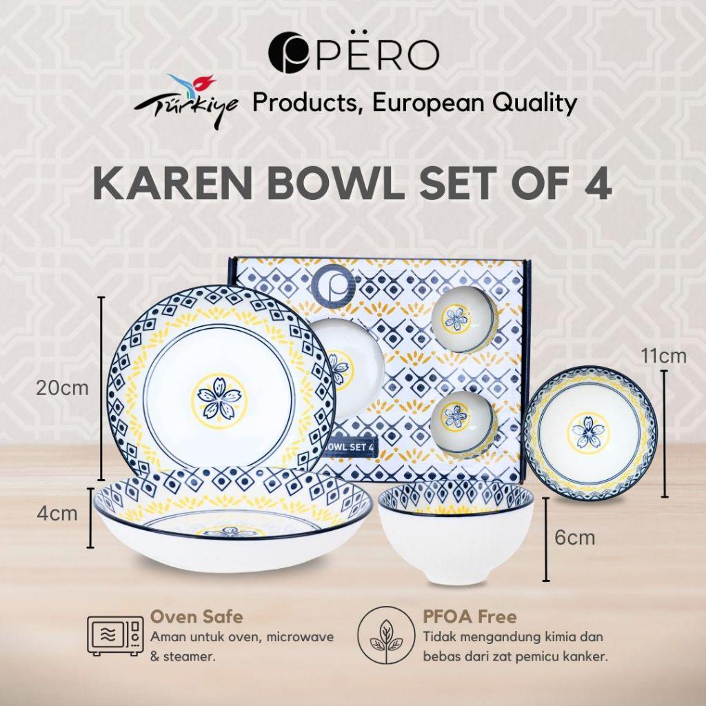 Jual Pero Set Of 4 Plate & Bowl Pattern / Pero Set Mangkuk Porcelain ...