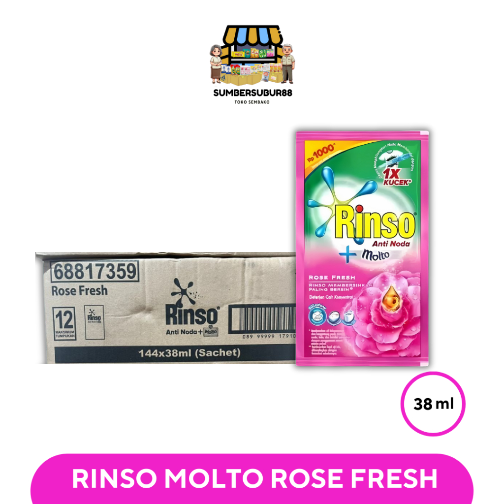 Jual RINSO 38ML Molto Rose Fresh Liquid (24 Renceng @6 Pcs | 16 Renceng @6+1 Pcs) | Shopee Indonesia