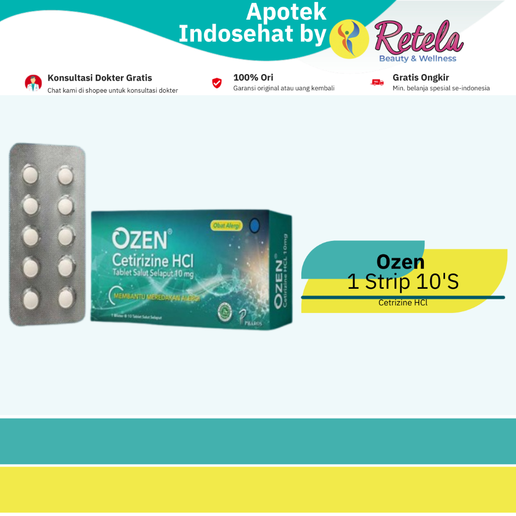 Jual OZEN 10 MG BLISTER 10 TABLET/CETIRIZINE/ANTI HISTAMINE/ANTI ALERGI ...