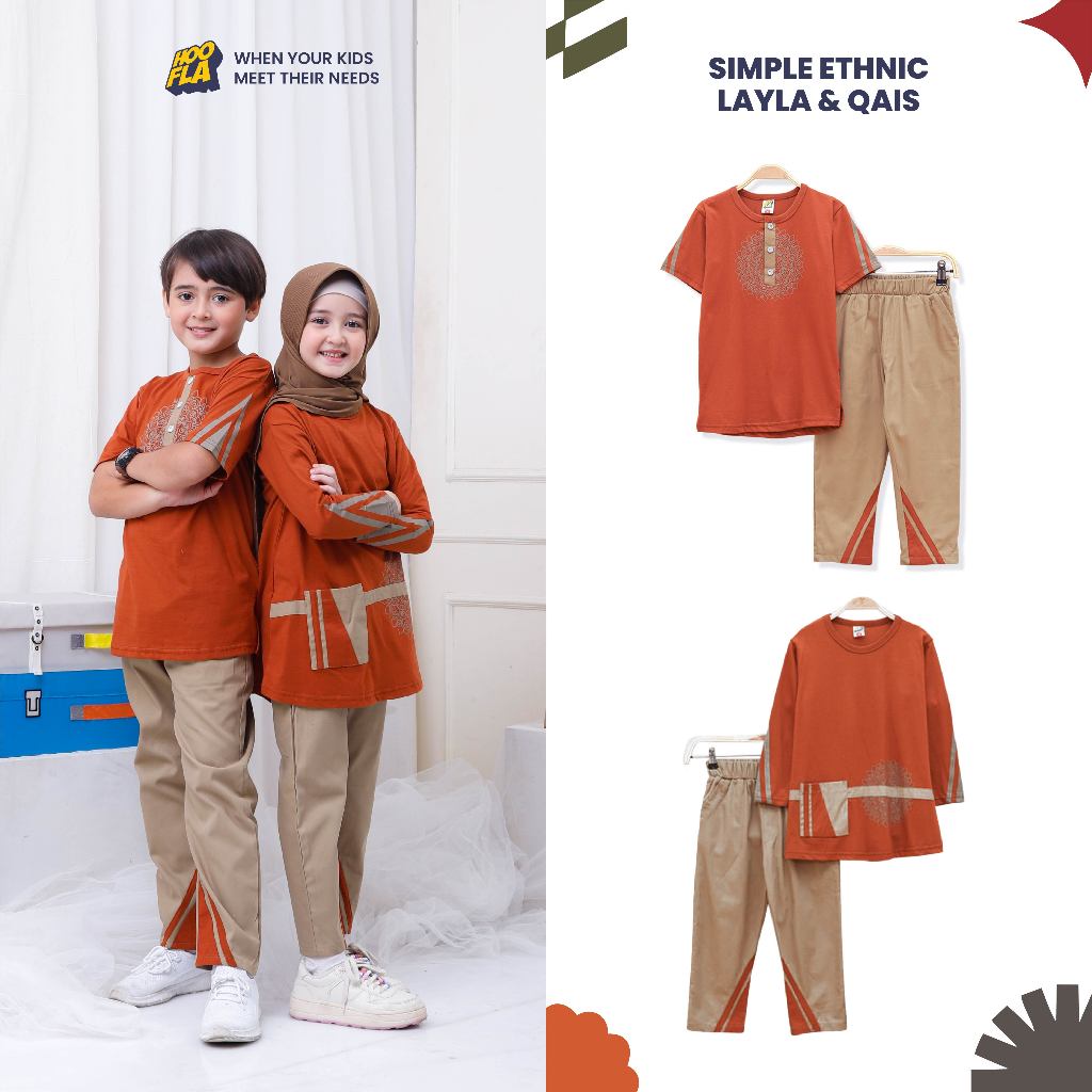 Jual Hoofla Simple Etnic Layla Qais Baju Anak 5-12 Tahun Setelan Casual Muslim Autumn Orange ...
