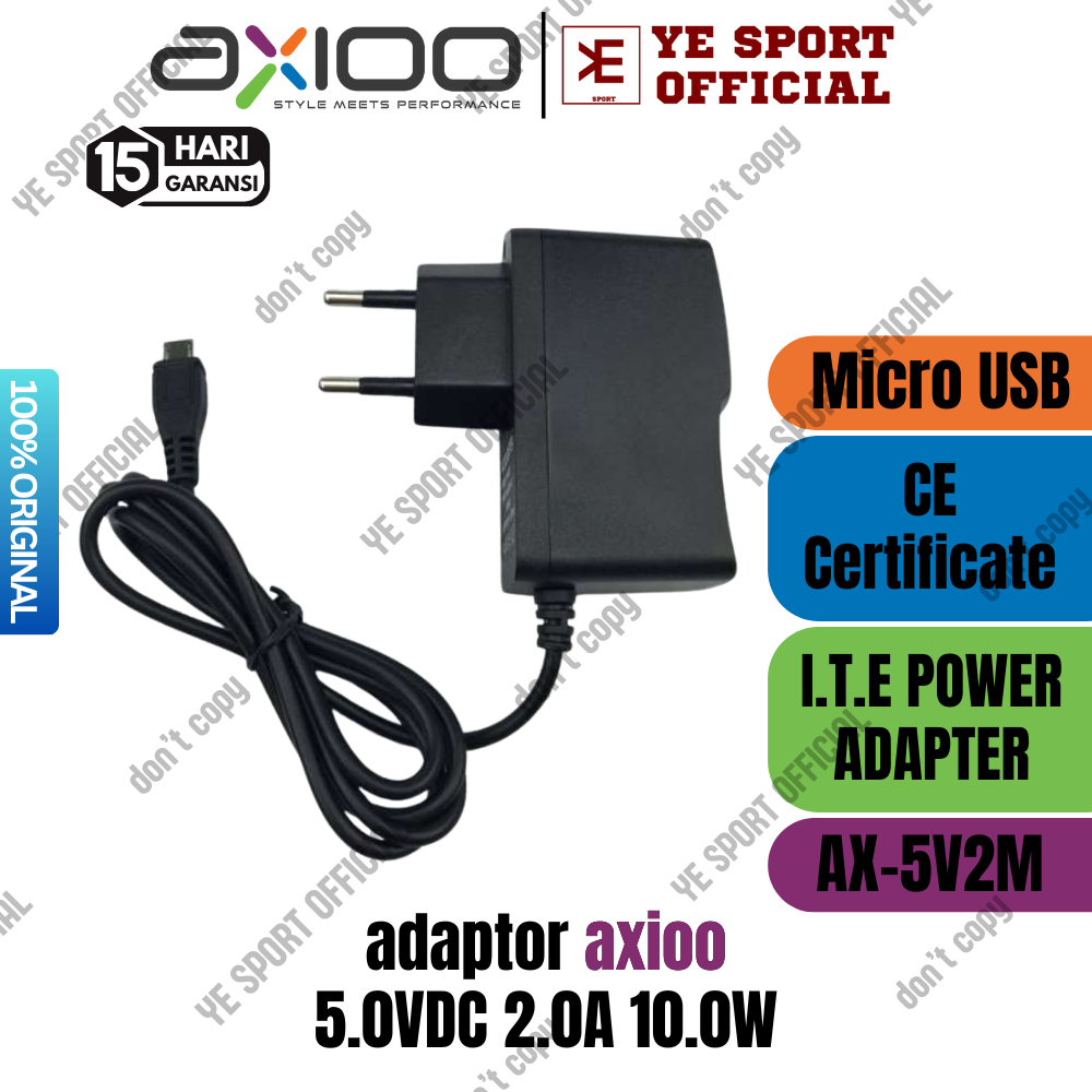 Jual Axioo Charger Adapter 5 Volt 2 Ampere 10 Watt Micro USB Original ...
