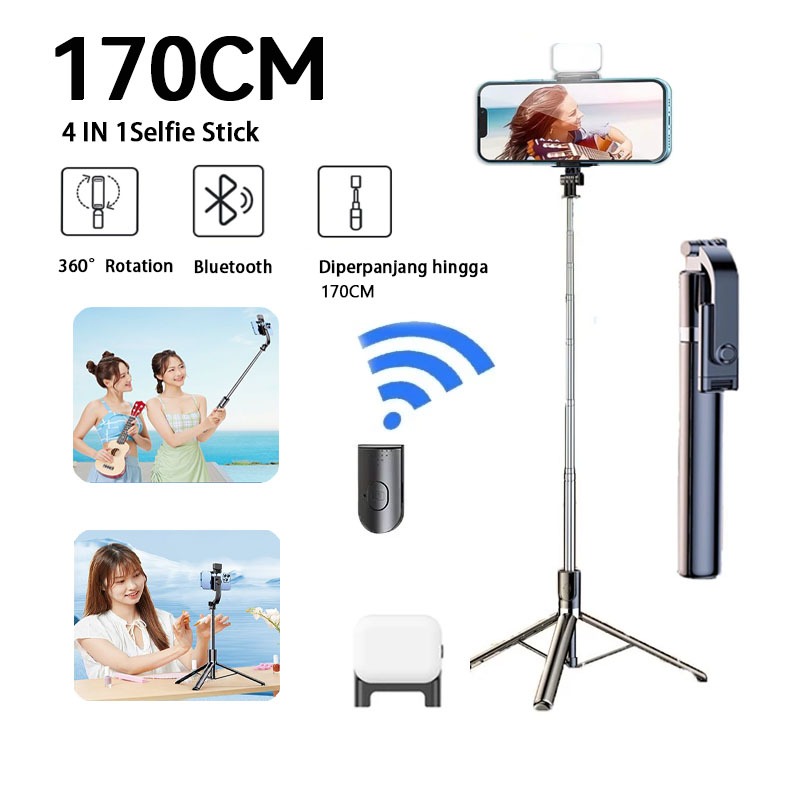 Jual 170CM Tongsis Tripod Bluetooth Remote 4IN1 LED Selfie Stick 1.7 ...