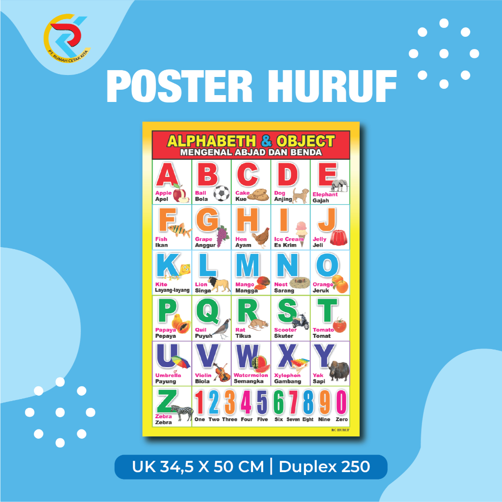 Jual Poster Edukasi Anak Huruf Alphabet | Hiasan Dinding Ruangan Kelas ...