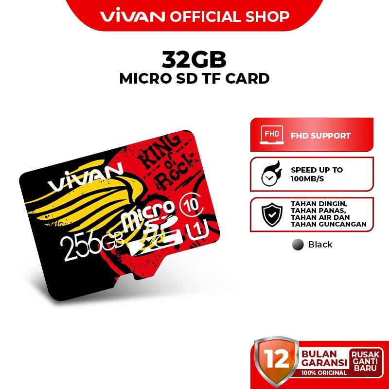 Jual VIVAN Micro SD 256GB/128GB Class 10 TF Card - Black + Red ...