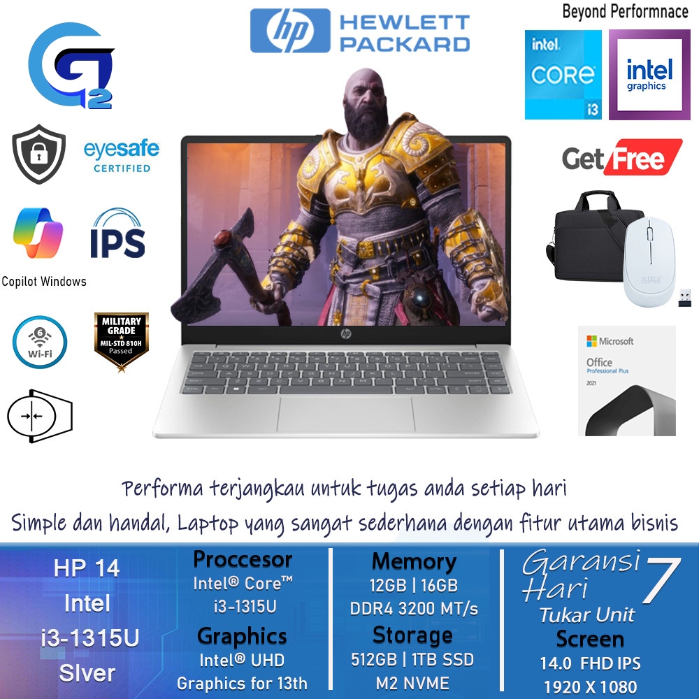 Jual Laptop HP 14 Intel Core i3 1315U 16GB 1TB SSD 14 Inch Backlit ...