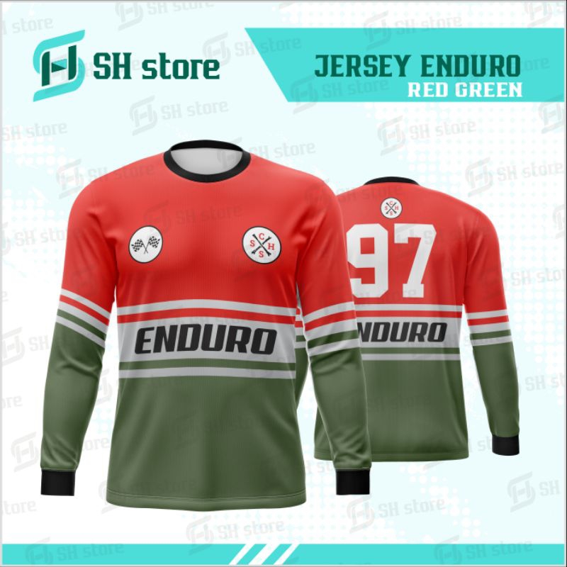 Jual Jersey Enduro V.1 DRI-FIT Lengan panjang - Merah Hijau / Jersey trail / Jersey mtb / baju ...