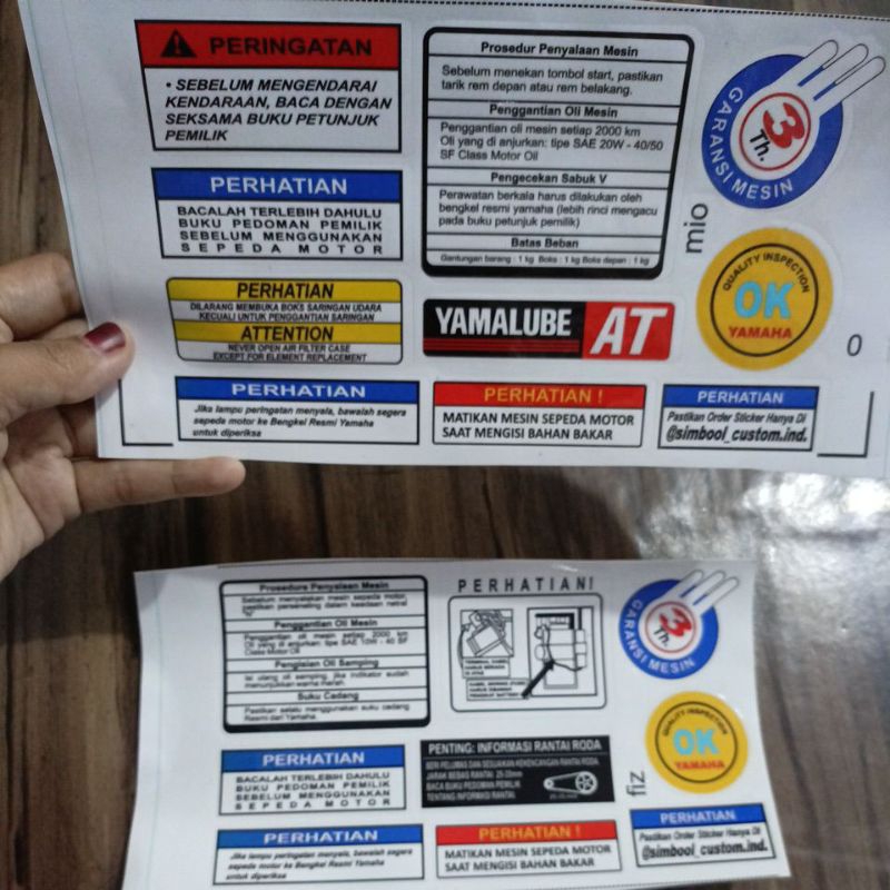 Jual STICKER PERINGATAN PERHATIAN GARANSI MESIN MOTOR MIO FIZ | Shopee ...