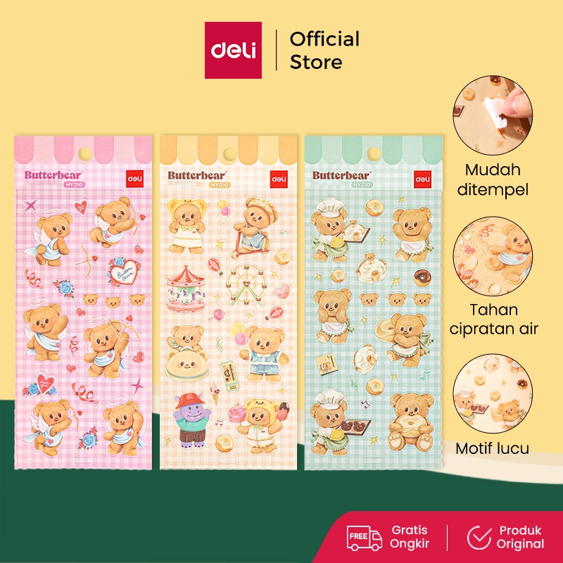 Jual Deli Sticker Butterbear Lucu Tahan Air Mudah Menempel HY210 ...