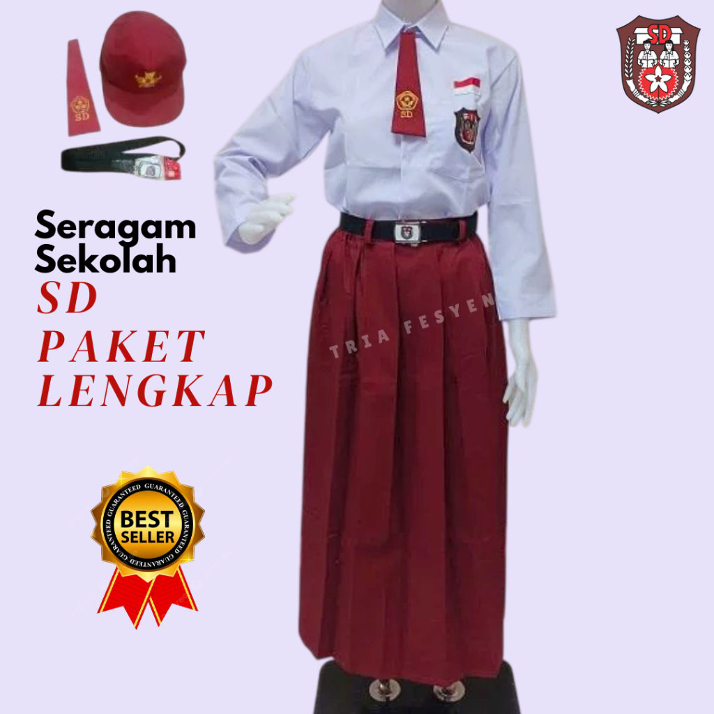 Jual Setelan Seragam Sekolah Merah Putih SD MI Anak Perempuan Baju Putih Lengan Panjang Rok ...