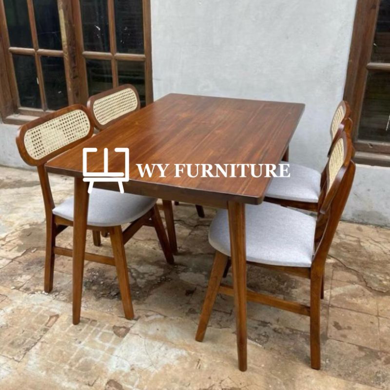 Jual Set Meja Makan 4 Kursi Ropan Rotan, Set kursi makan kayu jati, Set Kursi Cafe Dan Resto ...