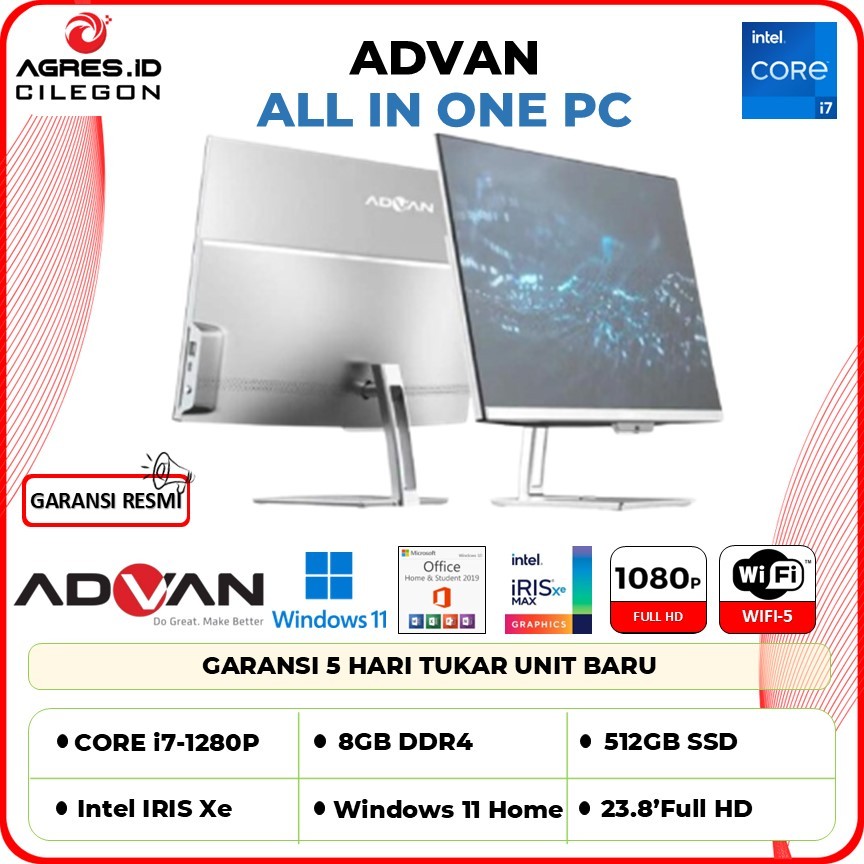 Jual PC Advan AIO ONE Intel Core i7-1280P 8GB 512GB SSD 23.8-inch Full ...