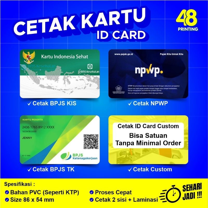 Jual CETAK BPJS KIS, NPWP, BPJS TK, CETAK ID CARD CUSTOM. BAHAN PVC ...