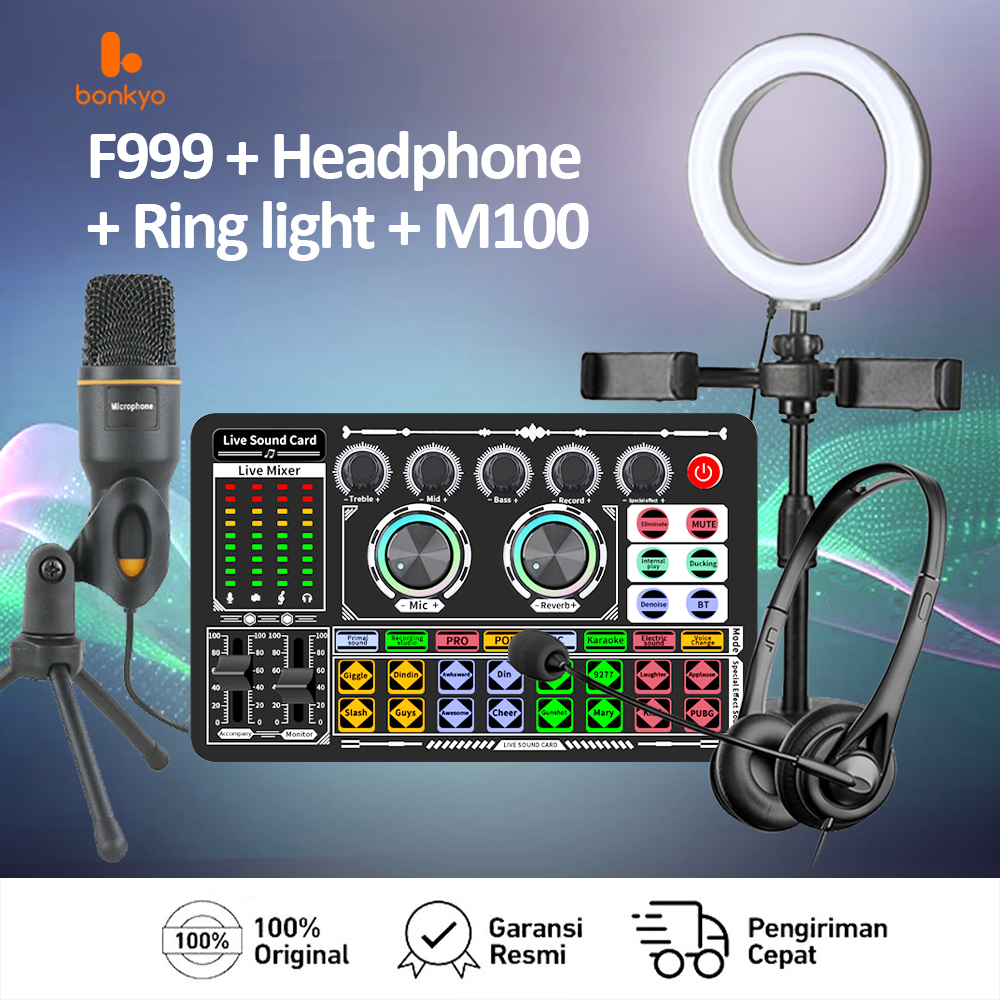 Jual Bonkyo F999+M100+headphone+fill light Set lengkap peralatan siaran ...
