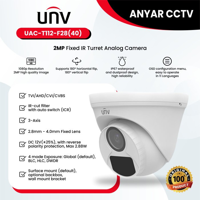Jual UNIVIEW UAC-T112-F28(40) 2MP Fixed IR Turret Analog Camera | Shopee Indonesia