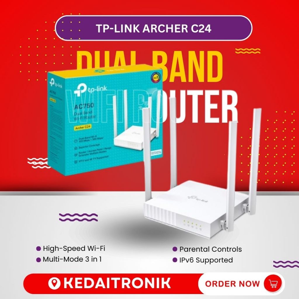Jual Router Wireless TP-Link ARCHER C24 AC750 Dual Band 300Mbps ARCHER ...