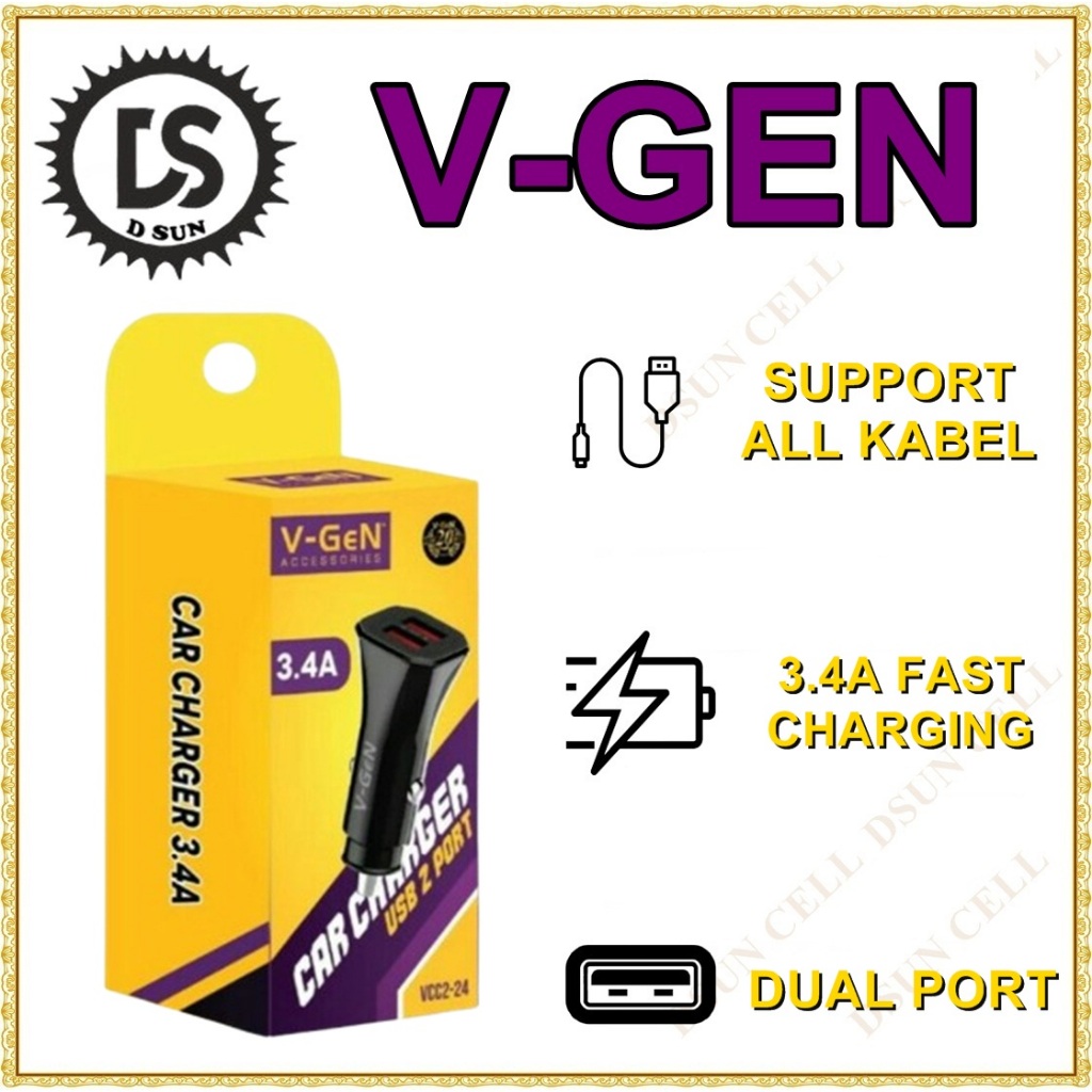 Jual adaptor Car Charger VCC2-37 LED 2port USB 2.4A motor mobil Vgen ...