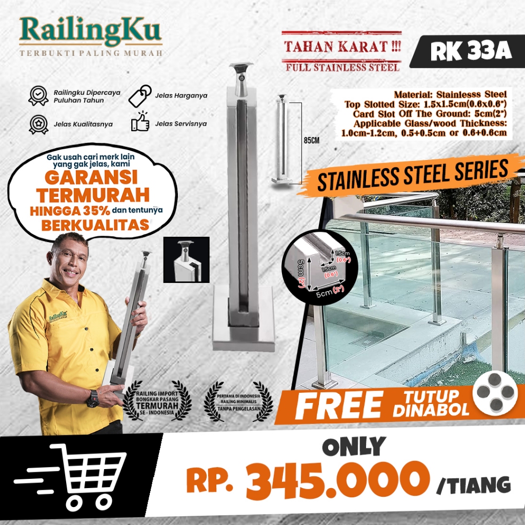 Jual Railing Tangga Kaca Minimalis Tiang Railingku RK 33A Railing Anti ...