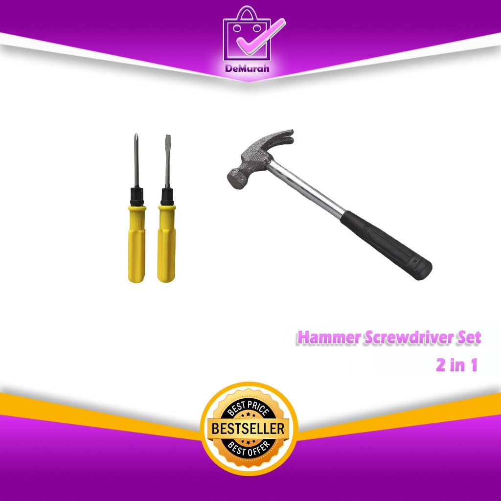 Jual Hammer Screwdriver Set 2 in 1 Obeng Bolak Balik + Palu Martil Home ...