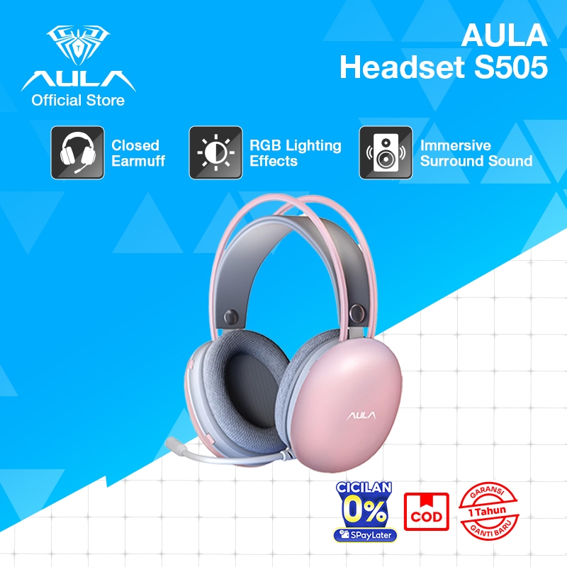 Jual AULA Headphone Gaming S505 RGB Lite Pink With Microphone Streamer ...