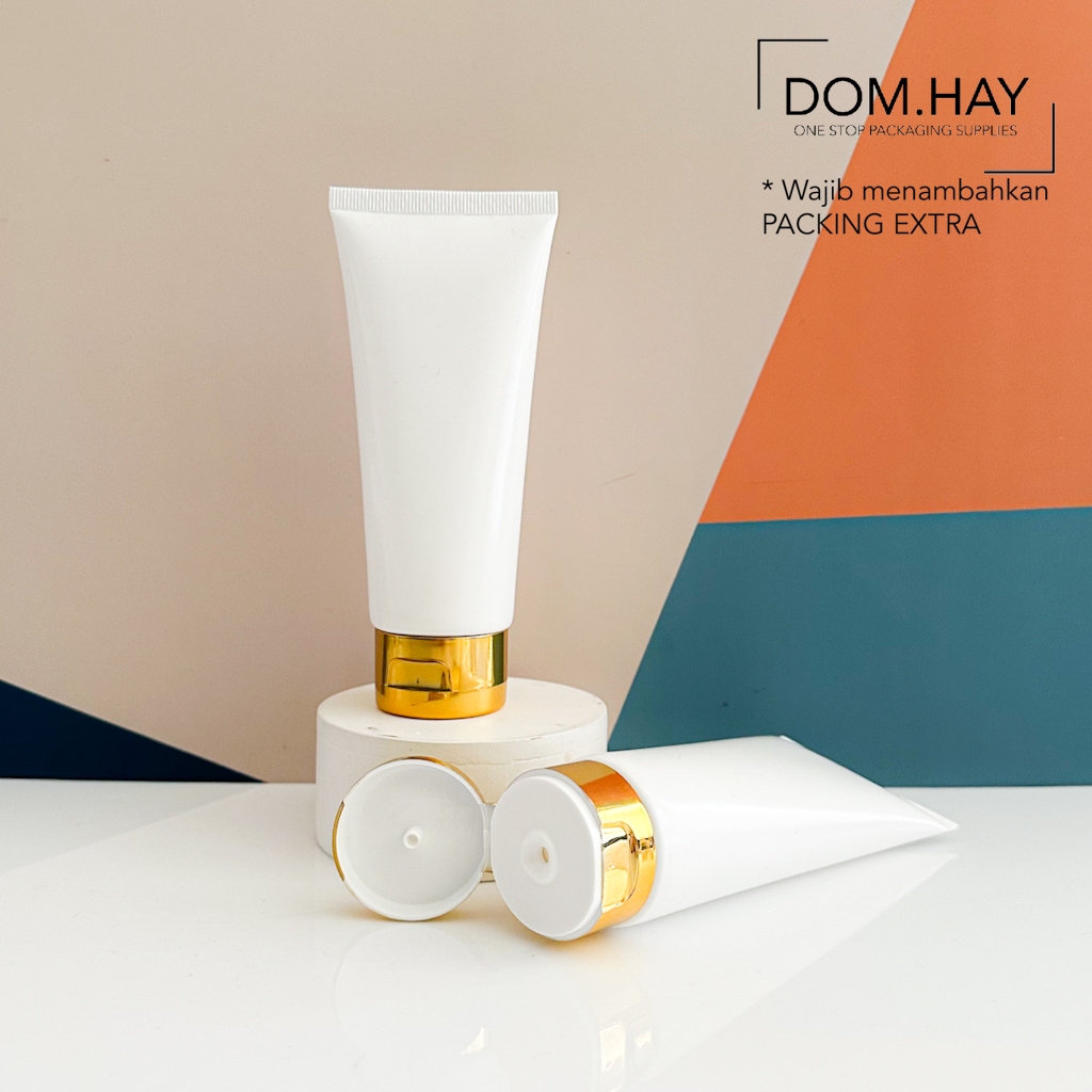 Jual 100ml Botol Tube Putih Tutup CROME GOLD Plastik Packaging Kosmetik Travel Size Lotion Gel ...