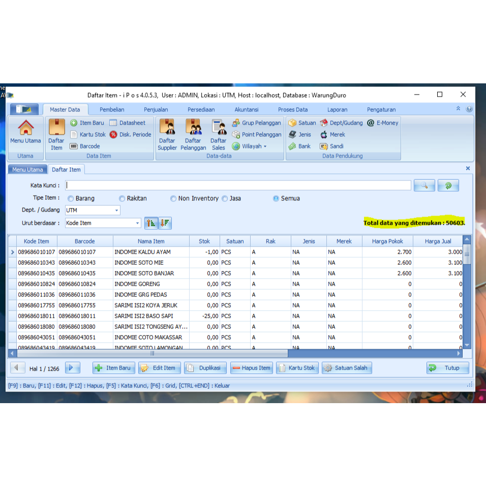 Jual DATA BARANG / PRODUK MINIMARKET Dan BARCODE IPOS 4 DAN IPOS 5 ALL PC TOTAL 50.600 ITEM ...