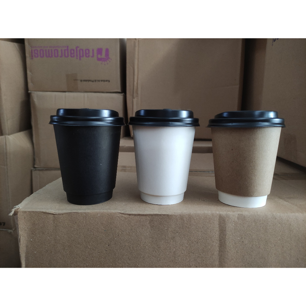 Jual Paper Cup Double Wall 8 Oz / Double Wall 8 Oz Hot / Paper Cup Double Wall + Lid Hitam ...