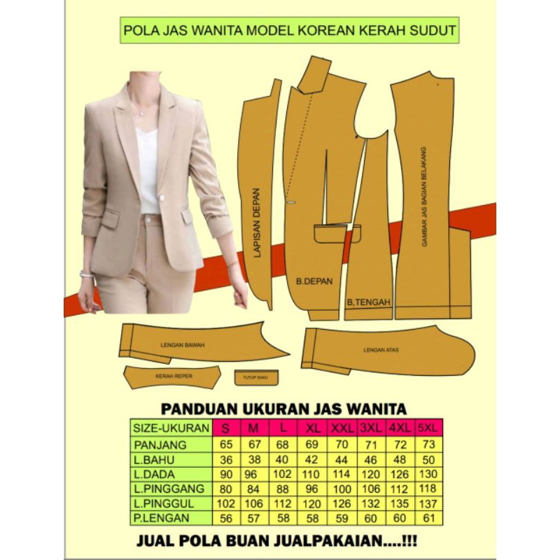 Jual Pola jas wanita satu baris kancing KERAH SUDUT | Shopee Indonesia