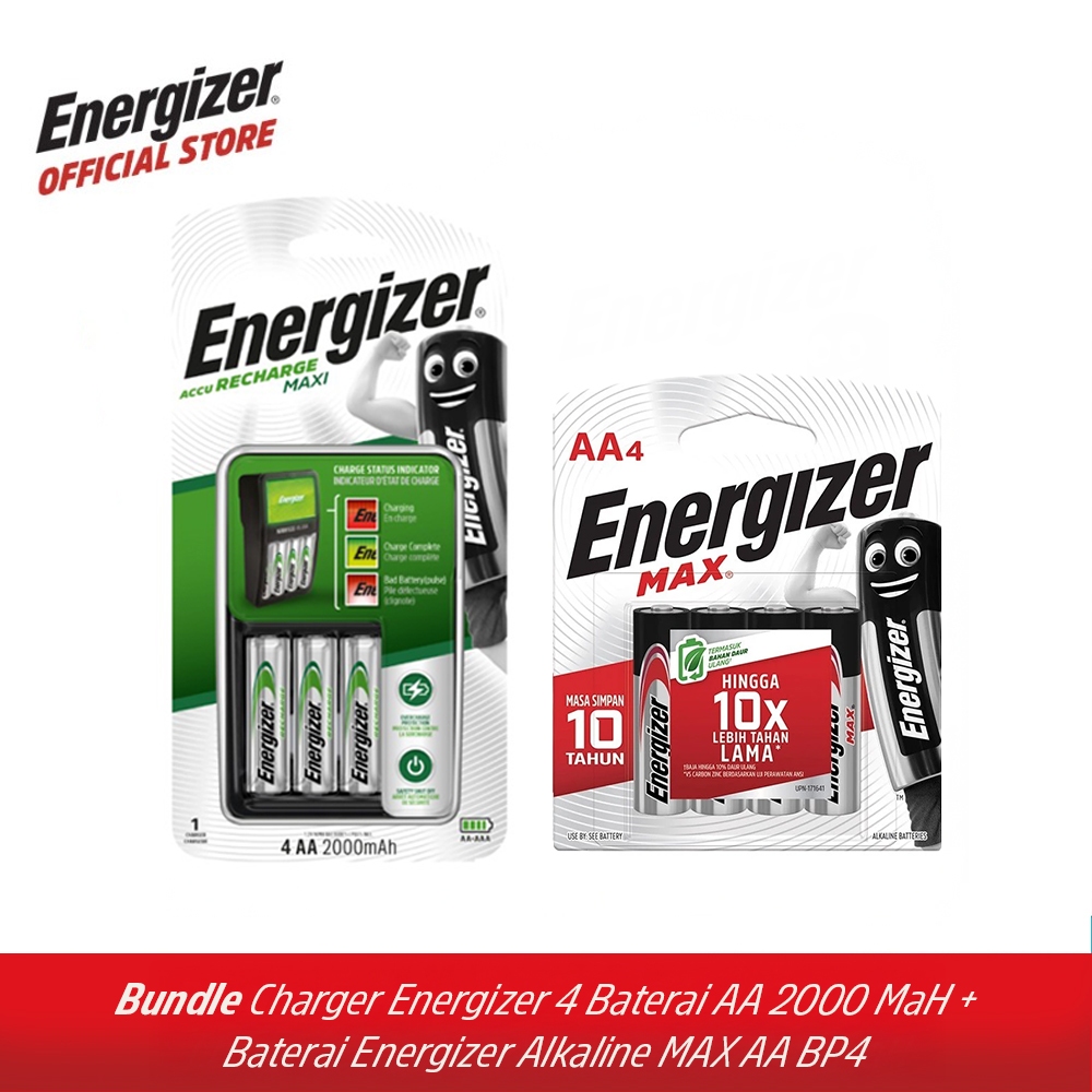 Jual Bundling Charger Energizer 4 Baterai AA 2000 MaH + Baterai Energizer Alkaline Max AA BP4 ...
