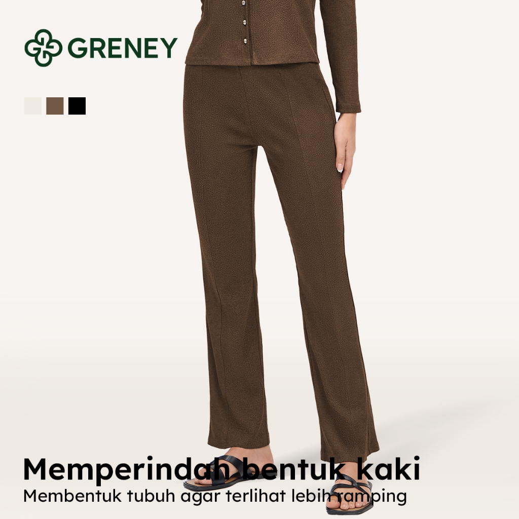 Jual Greney-Celana Rajut Highwaist Cutbray Longgar Knit PantsCelana ...