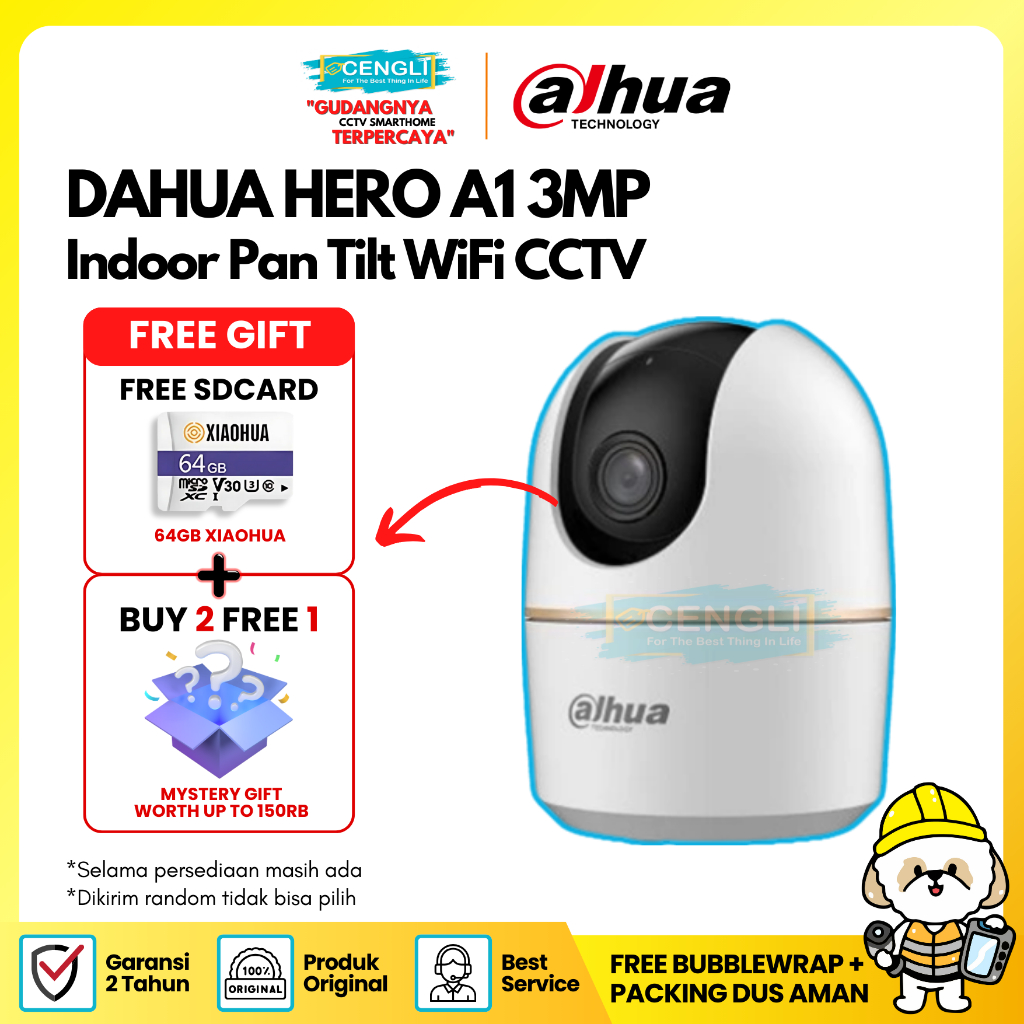 Jual Ipcam Wifi Dahua HERO A1 3MP DH-H3A Smart Indoor Wifi Pan & Tilt ...