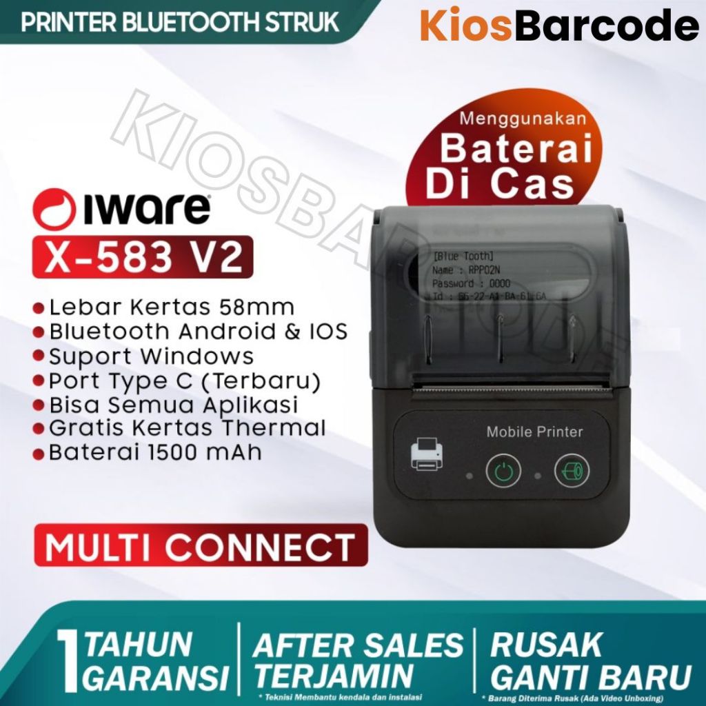 Jual MOBILE PRINTER BLUETOOTH THERMAL STRUK KASIR 58MM IWARE X-583 ...