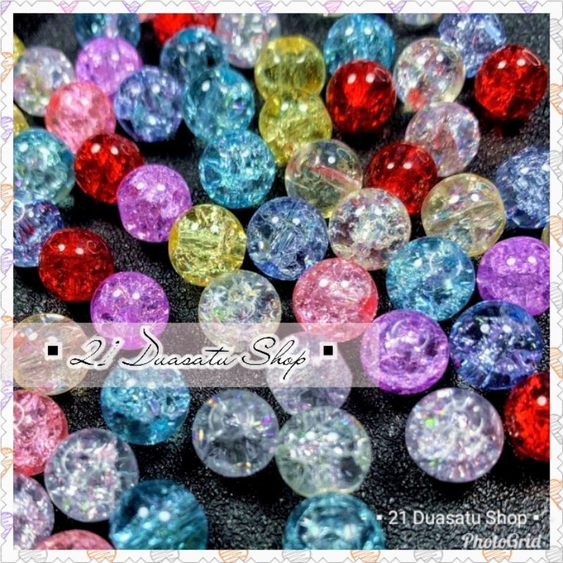 Jual (Pon) Manik akrilik bulat pecah ice crack 6 mili 8 mili 10 mili ...