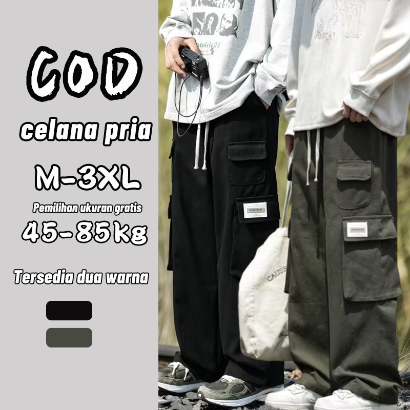 Jual [COD] Celana Pria Celana cargo panjang pria oversize wide leg pants Celana baggy korean ...