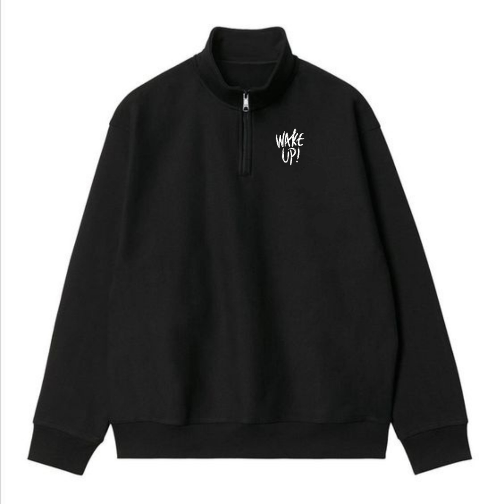 Jual Half Zip Wake Up Pria Wanita Hitam / Sweatshirt Zipper Logo ...