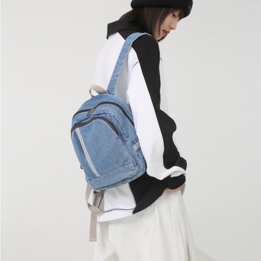 Jual Tas Ransel Denim Mini Ringan Banyak Kantong Muat Banyak Untuk Pria ...