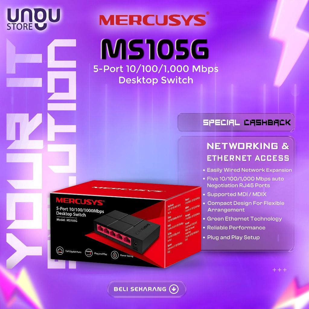 Jual Mercusys MS105G 5 Port Switch Hub Gigabite Ethernet 10/100/1000 ...