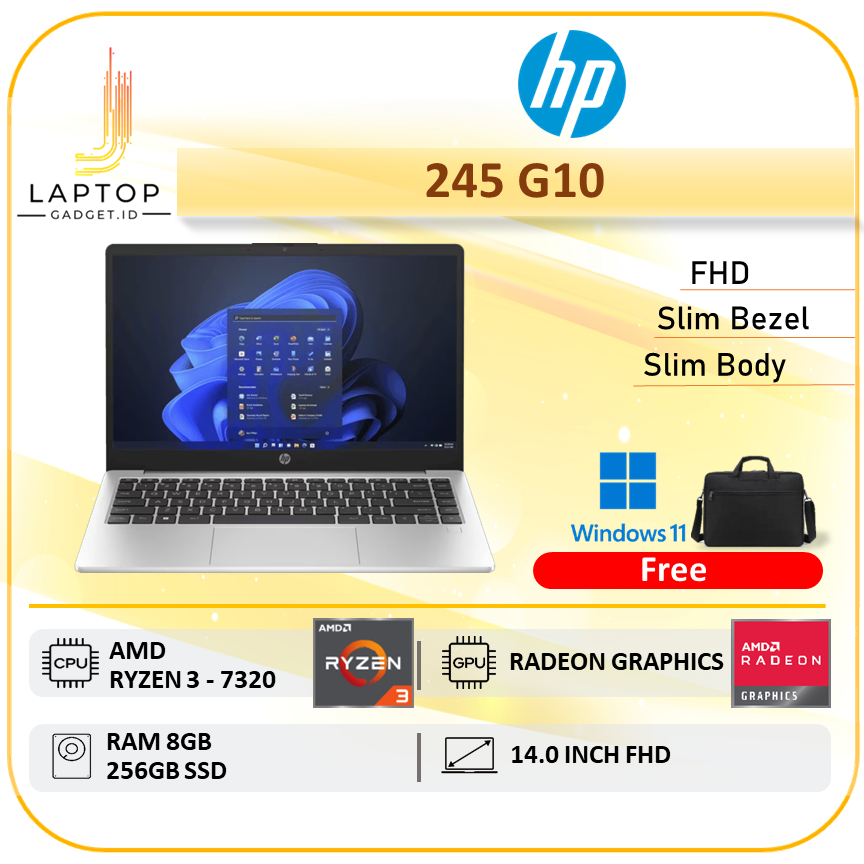 Jual Laptop HP 245 G10 RYZEN 3 7320 8GB 256GB W11 14.0inch | Shopee ...