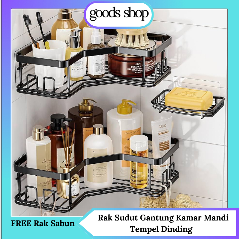 Jual GOODS Rak Sudut Plat Kamar Mandi Rak Sudut Gantung Tempel Dinding ( Free Rak Sabun ...