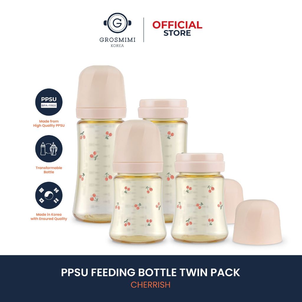 Jual GROSMIMI PPSU Cherrish Feeding Bottle Twin Pack 200/300ml (without teat,Sweet Peach)/ Botol ...