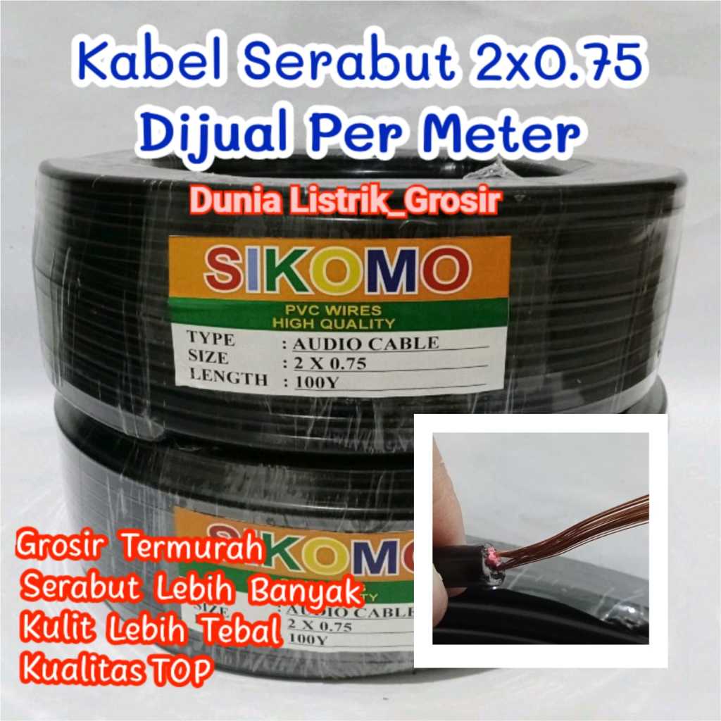 Jual Per Meter Kabel HYO Serabut 2x0.75 isi Serabut Lebih Banyak Warna ...