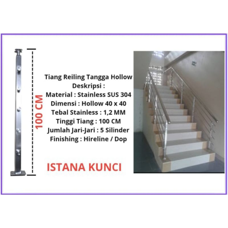 Jual Tiang railing tangga hollow 40x40 steinless sus 304 | Shopee Indonesia