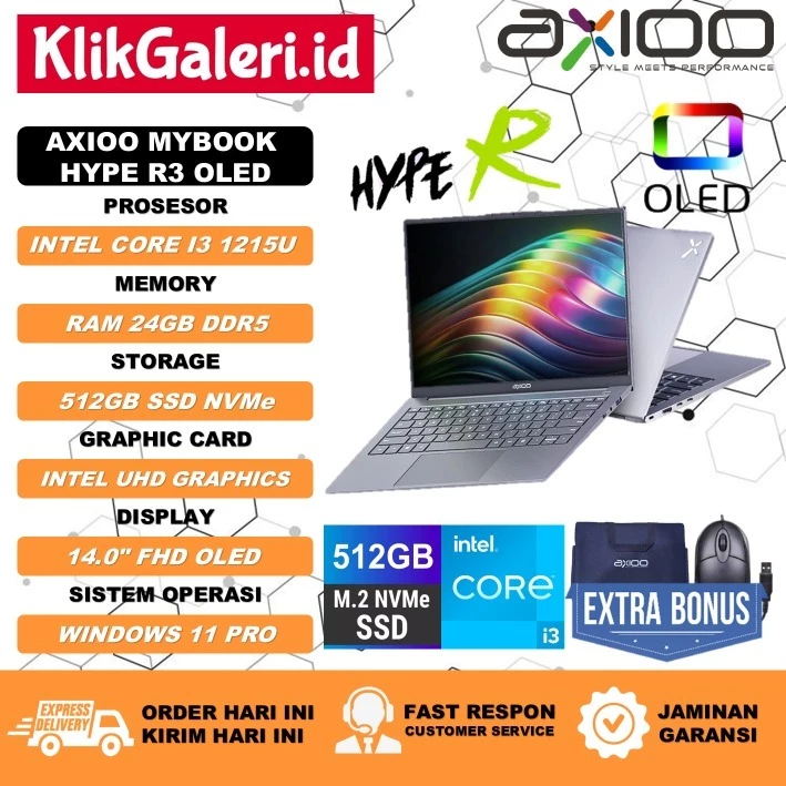 Jual LAPTOP AXIOO HYPE R3 OLED Intel Core i3 1215U Gen 12 24GB DDR4 ...