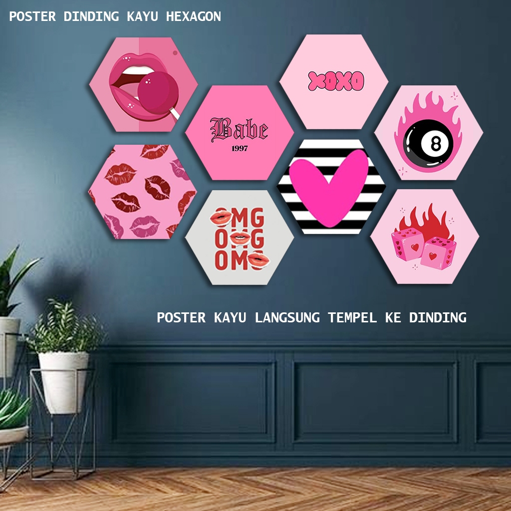 Jual Hiasan dinding hexagional pink girl - poster pink - Poster kayu ...