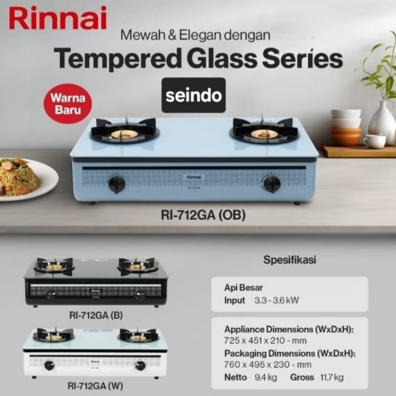 Jual Rinnai Ri 712 Ga B Hitam Kompor Gas Kaca 2 Tungku Rinnai Ri 712 Ga ...
